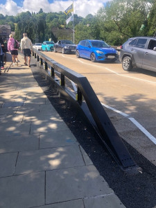 Road barriers protect medieval Peak District bridge in the UK